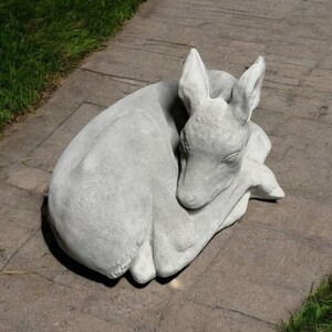 Massive Fawn Sleeping Figurine | Concrete Deer Yard Statue 10" | Garden ...