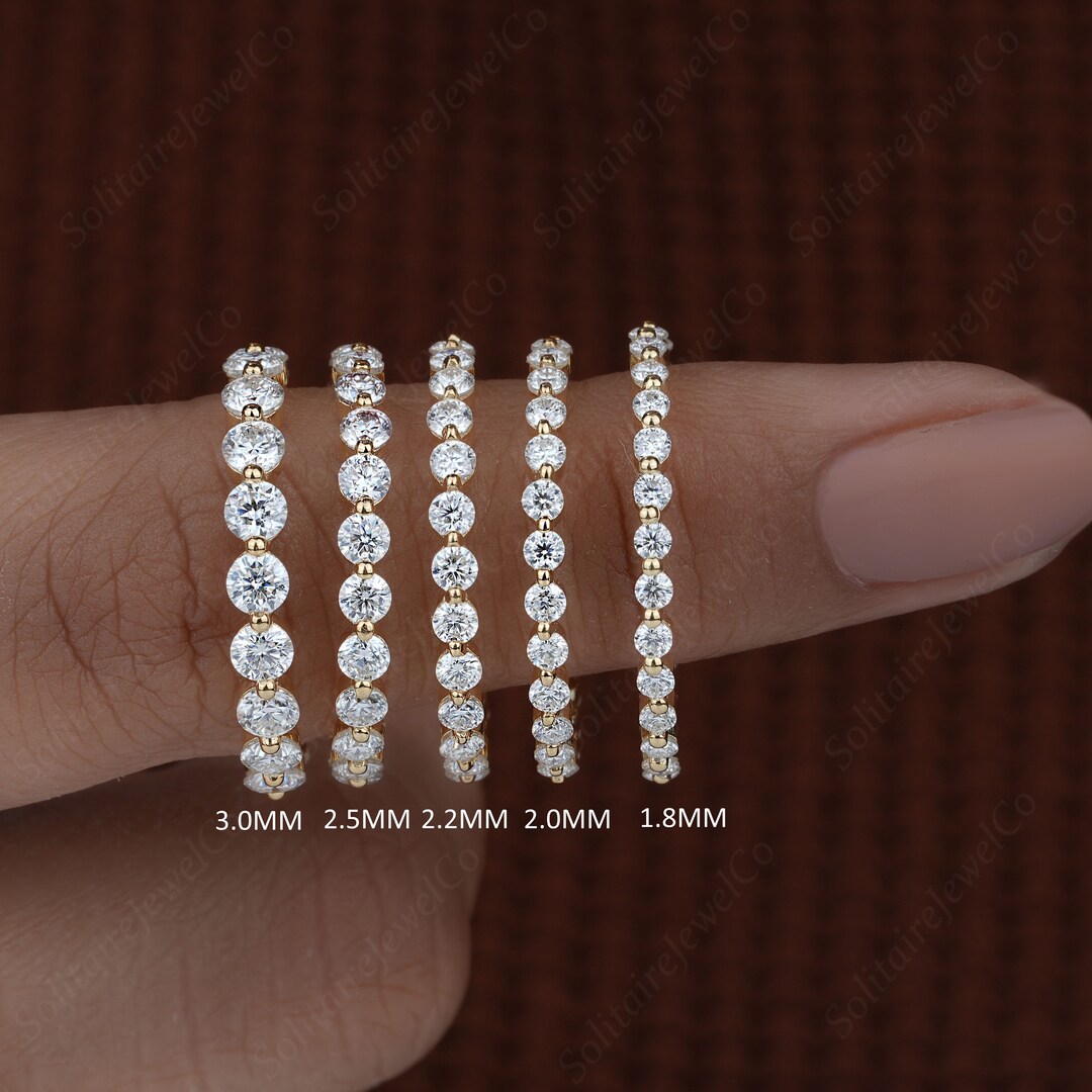 14K Gold Single Prong Diamond Wedding Band, Lab Diamond Eternity Band ...