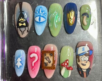 Gravity Falls Press-on Nails | Hand Painted Press-on Nails | Journal 3 | the Pines Family - Etsy