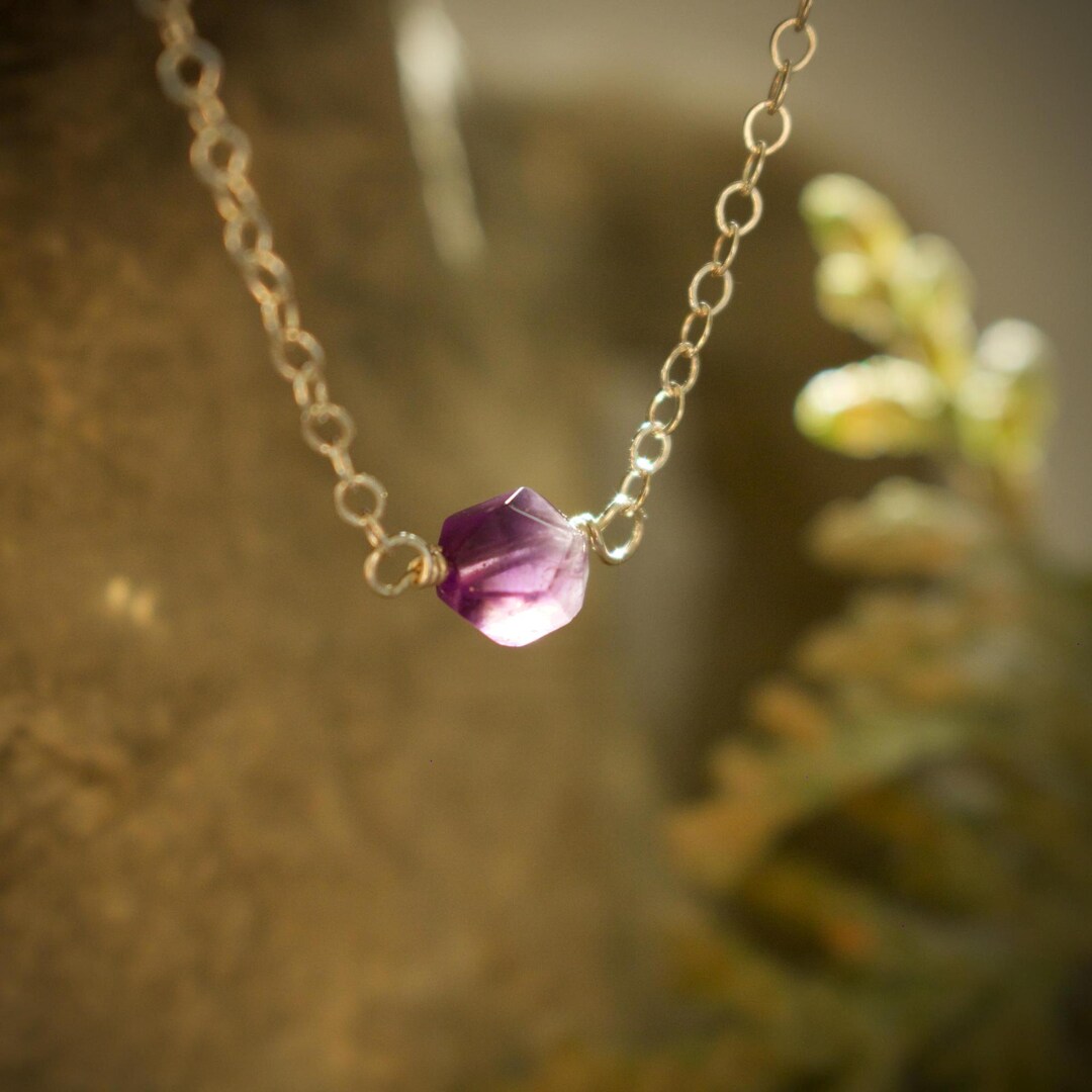 February Birthstone Necklace, Amethyst Gemstone Necklace, Personalized ...