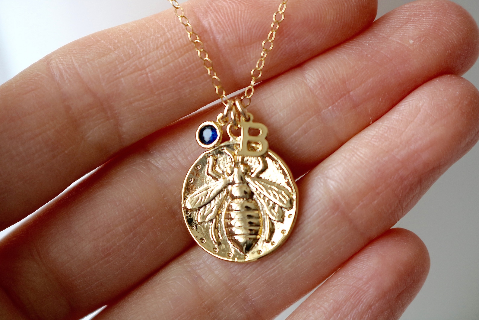 Gold Bee Medallion Necklace, Personalized Bumble Bee Jewelry, Silver ...
