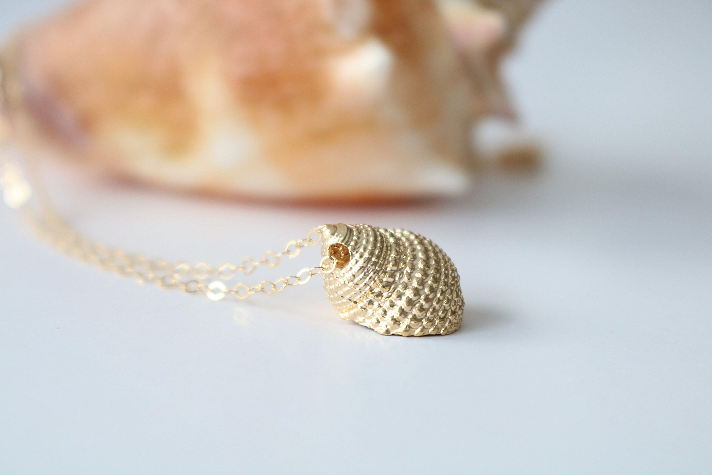 Seashell Necklace, Gold Sea Shell Necklace, Intricate Shell Pendant ...