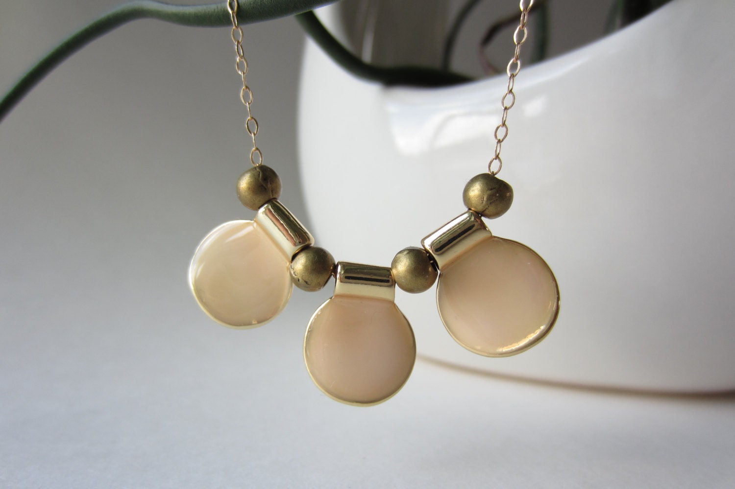 Nude Necklace Enamel Necklace Neutral Toned Necklace Enamel Etsy