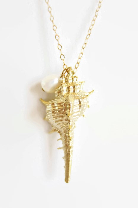 Seashell Necklace, Conch Shell Necklace, Pearl Jewelry, Beach Jewelry ...