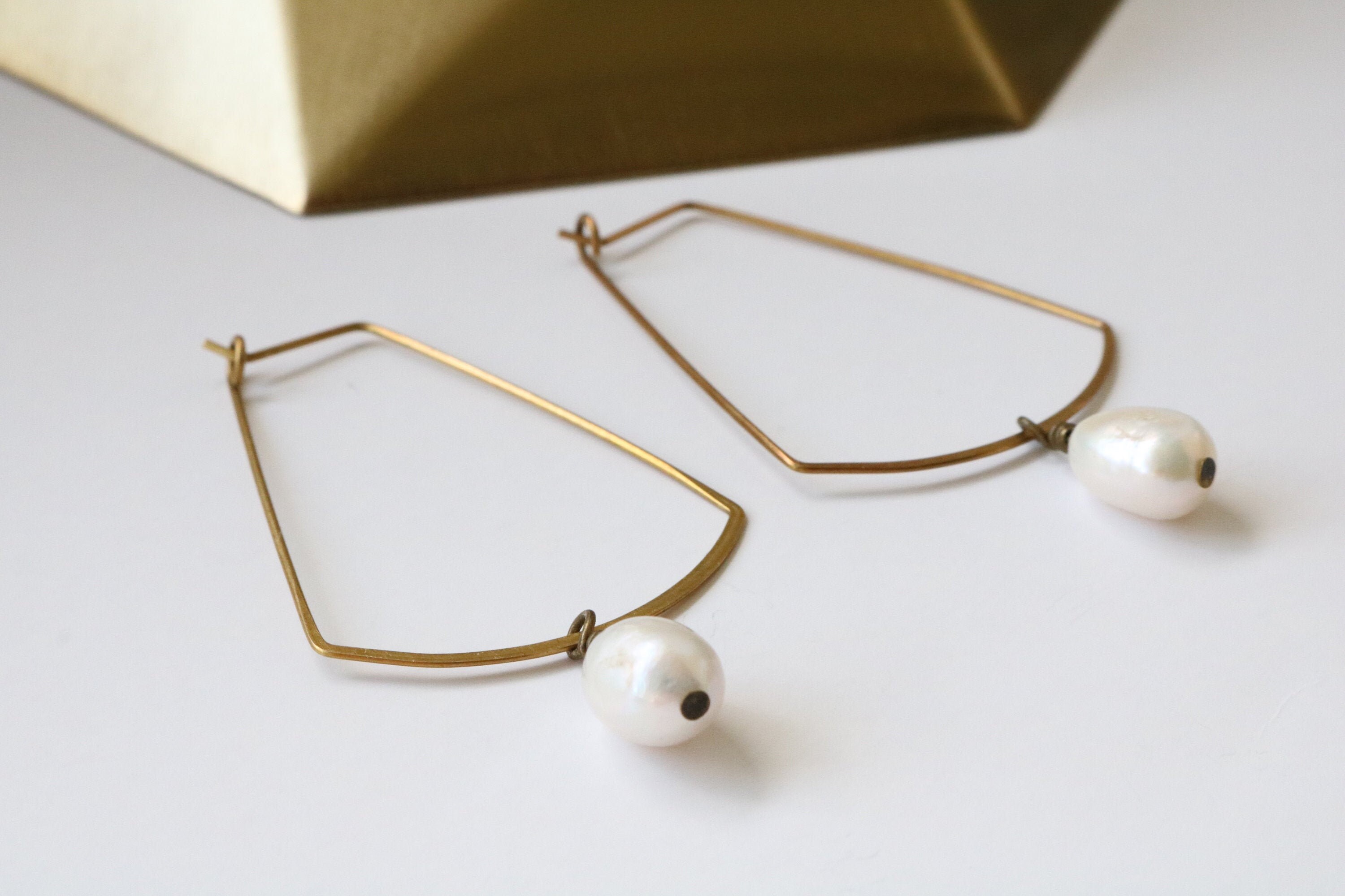 Antique Bronze Hoops With Pearls, Pearl Hoops, Long Hoops, Freshwater ...