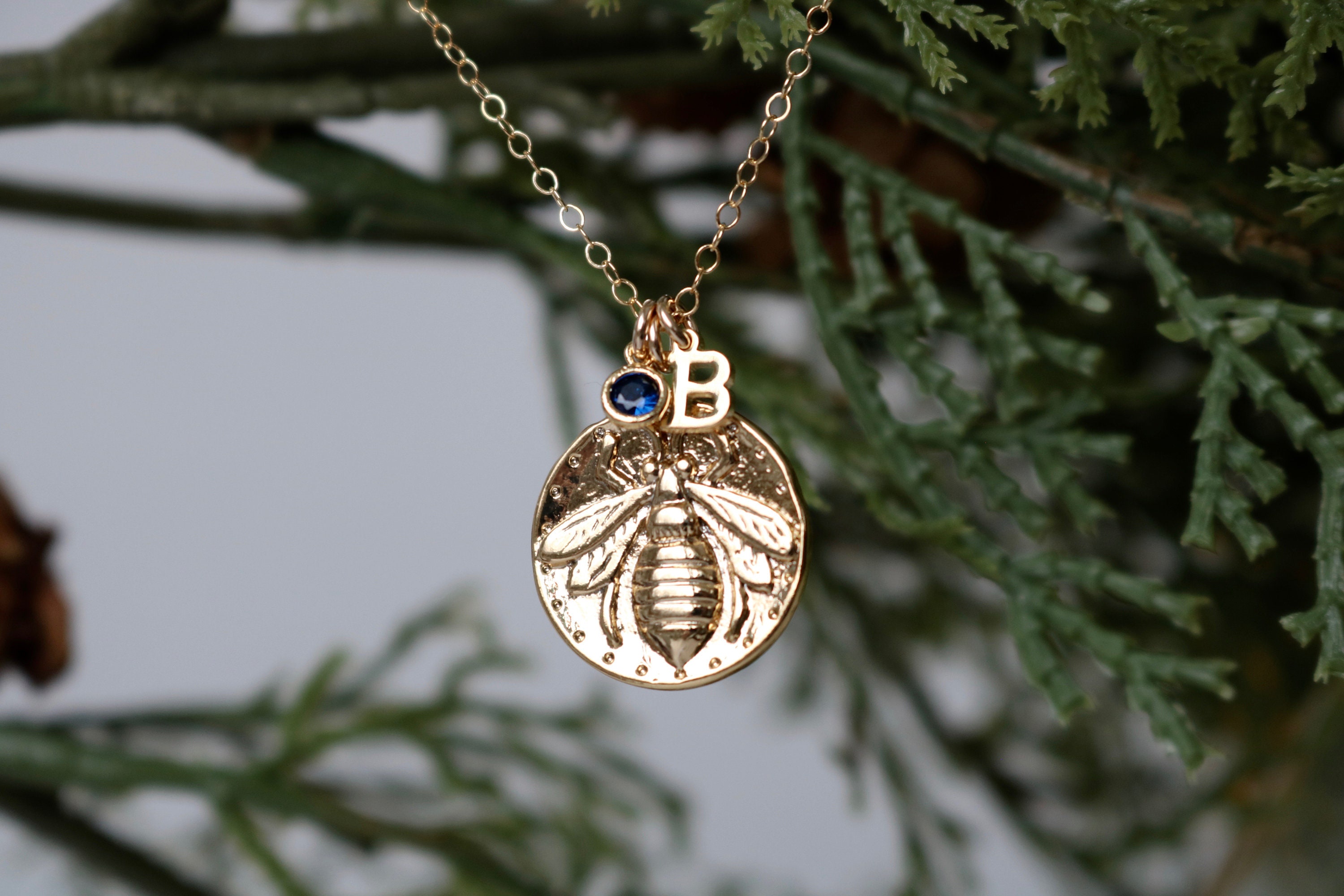 Gold bee medallion necklace personalized bumble bee jewelry | Etsy