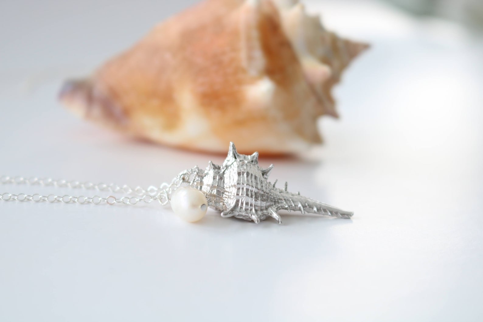 Seashell Necklace, Conch Shell Necklace, Pearl Jewelry, Beach Jewelry ...