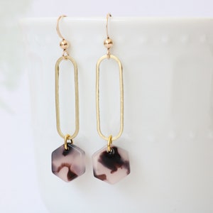 Resin Earrings, Tortoise Shell Earrings, Acetate Earrings, Geometric Earrings, Hexagon Statement ...