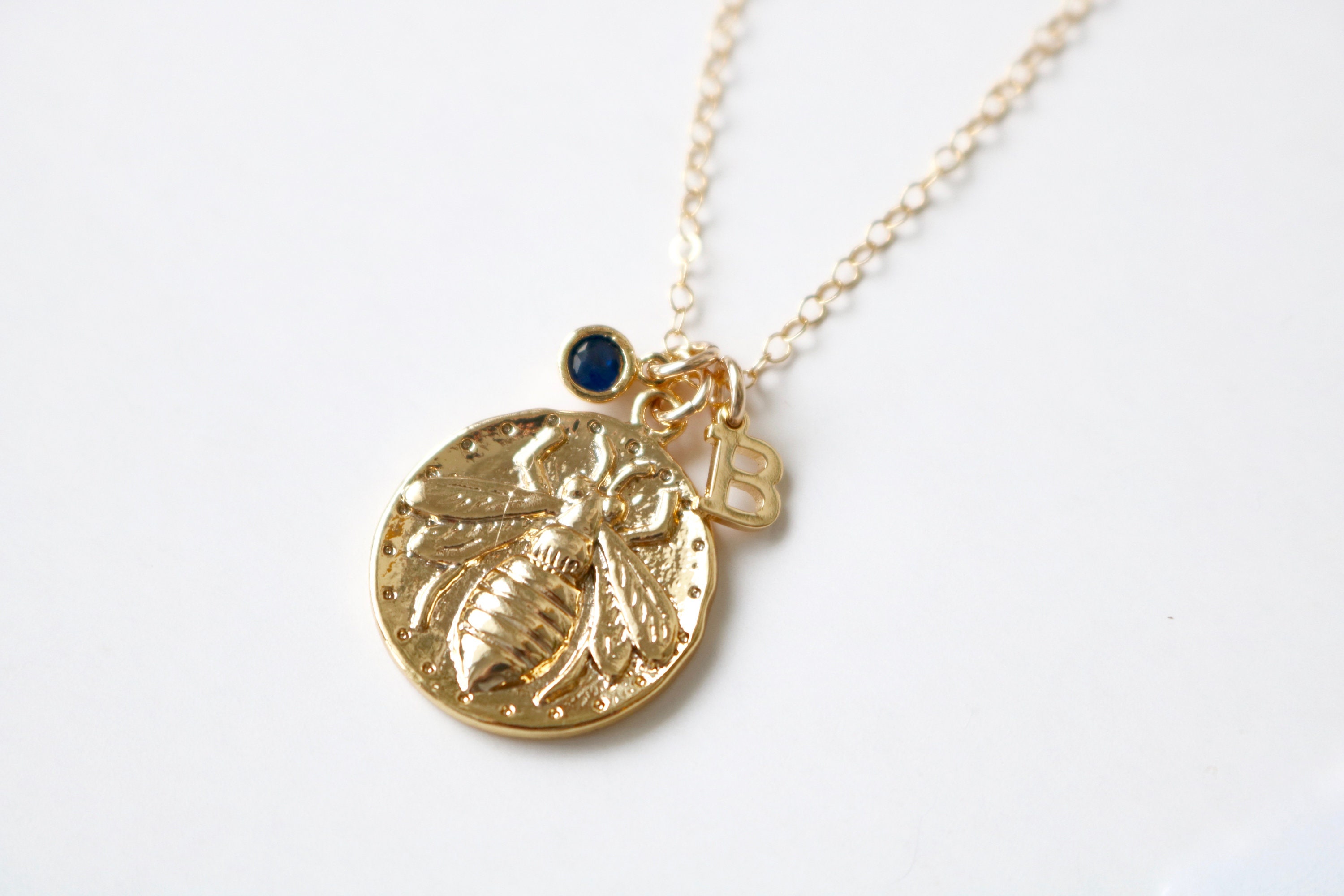 Gold Bee Medallion Necklace, Personalized Bumble Bee Jewelry, Silver ...