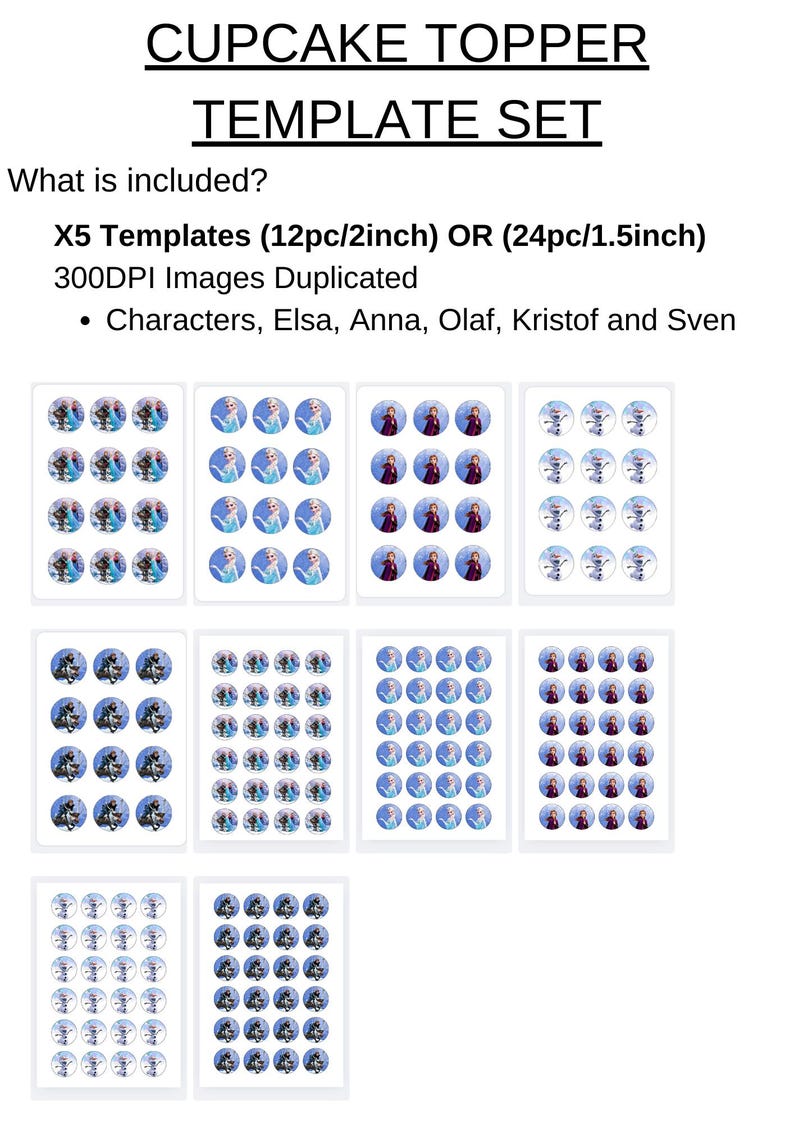 Frozen Themed Edible Cupcake & Cookie Printing Template Elsa, Anna ...