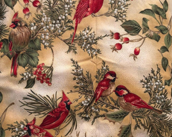 Hoffman Winter Magic Cardinals and Holly Berries, Metallic Gold ...