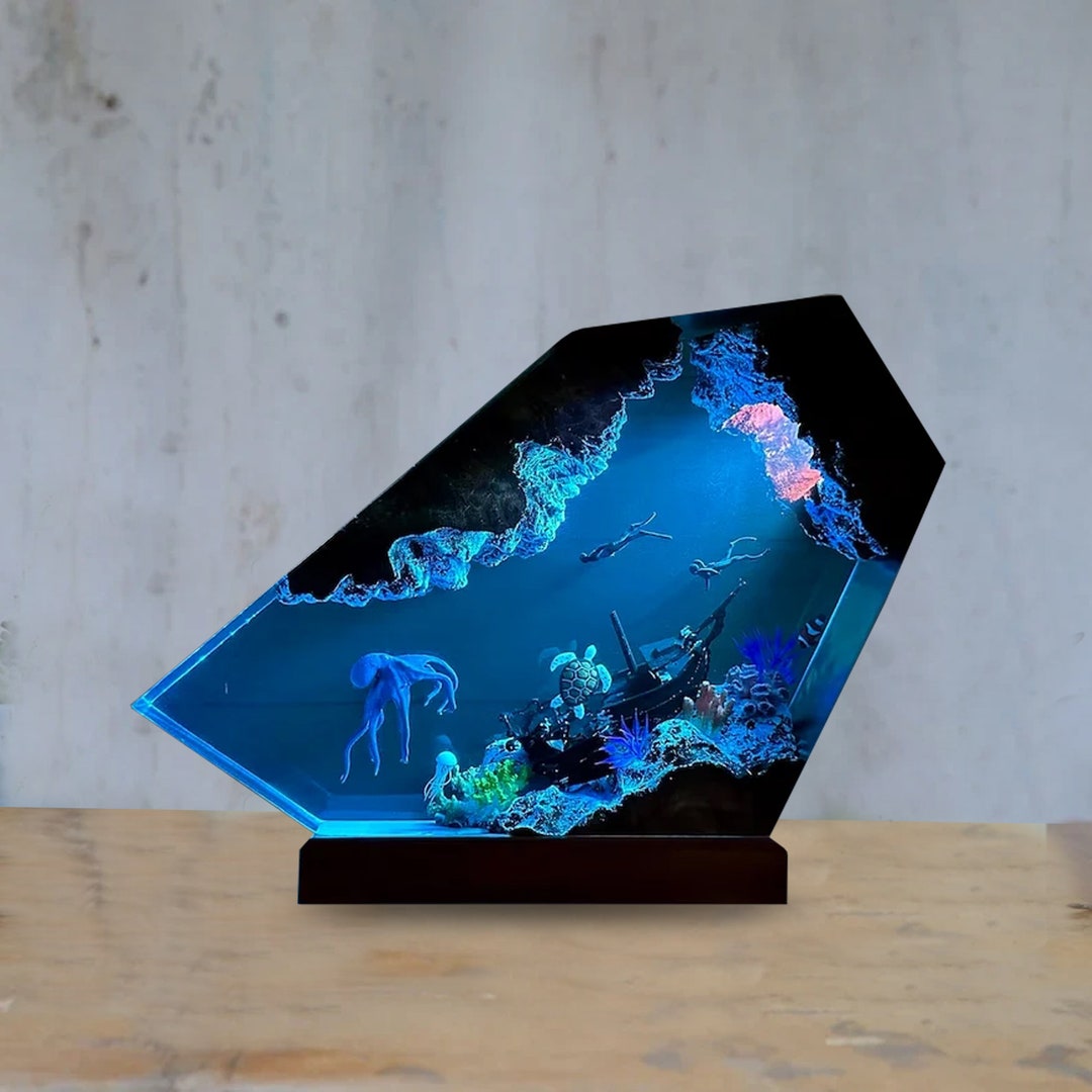 Underwater Resin Lamp Ocean Themed Scene Enchanting Light Handmade Home ...