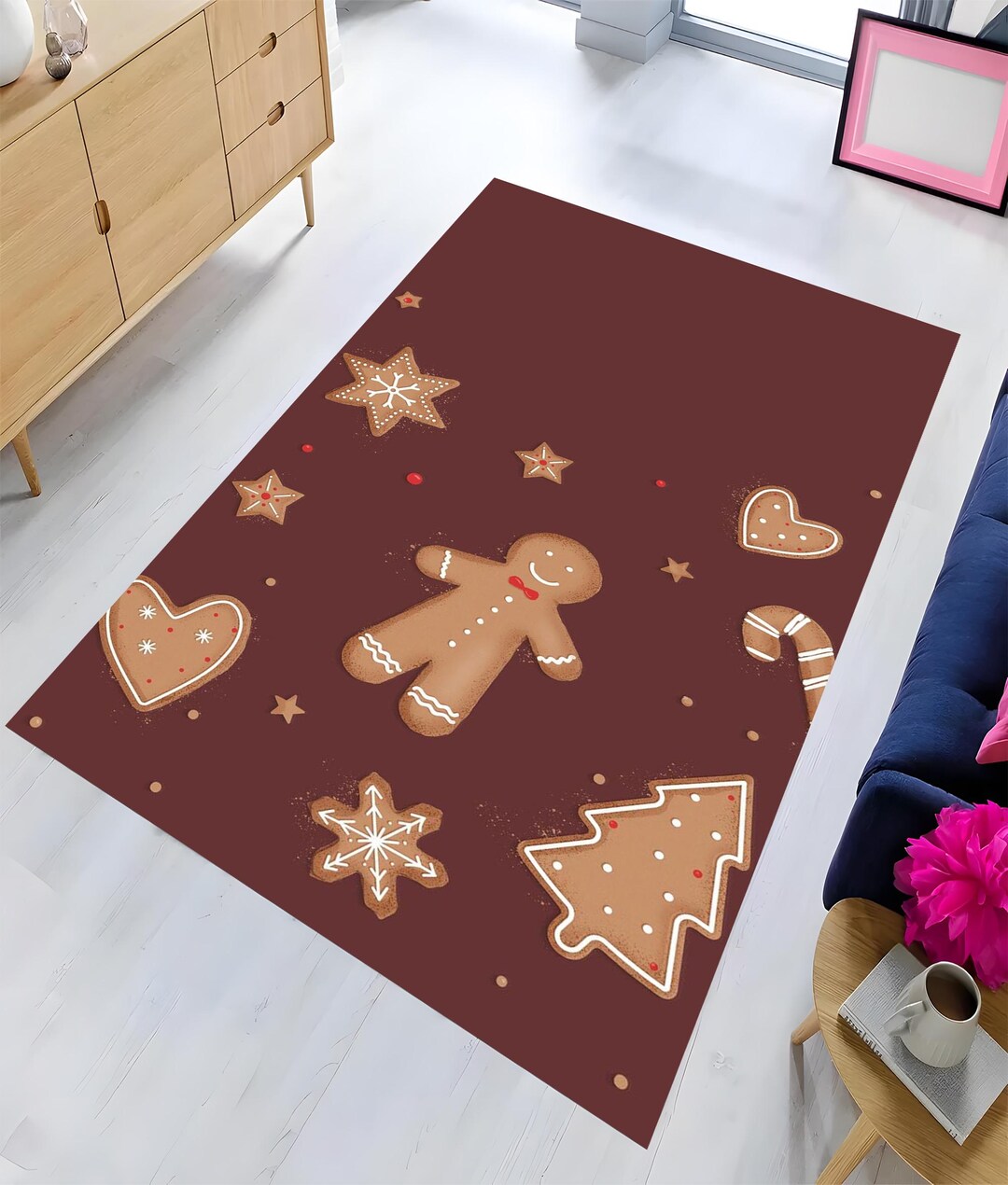 Gingerbread Man Pattern, Christmas Rug Snowflake, Area Carpet ...