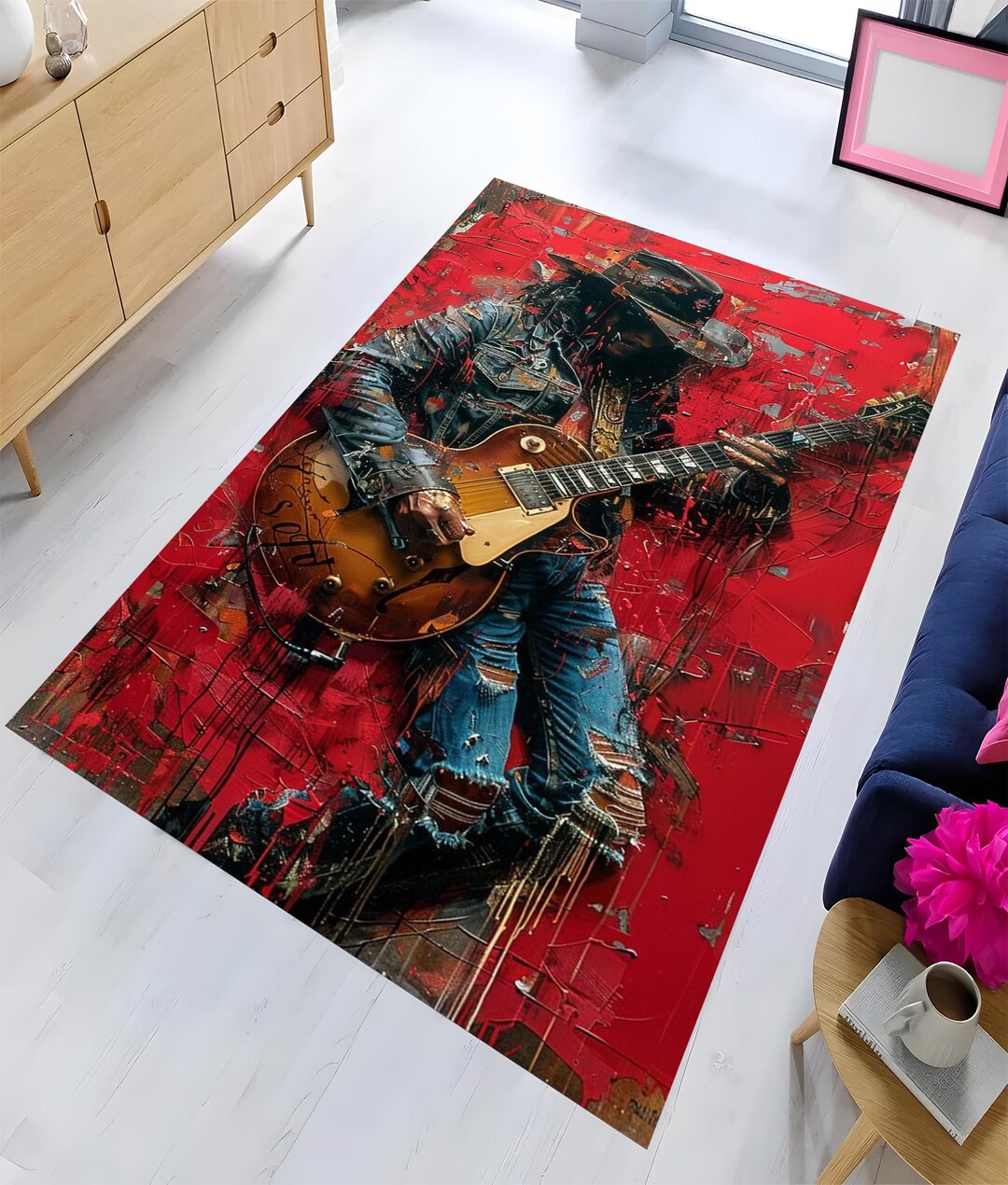 Guitar Rug, Musical Rug, Guitar Printed Rug, Music Lovers Rug, Gift for ...