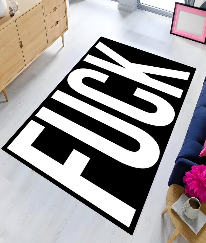 Fuck Text Rug Personalized Rug Black White Rug Fuck Rug Home Decor T For Him Her Modern Rug