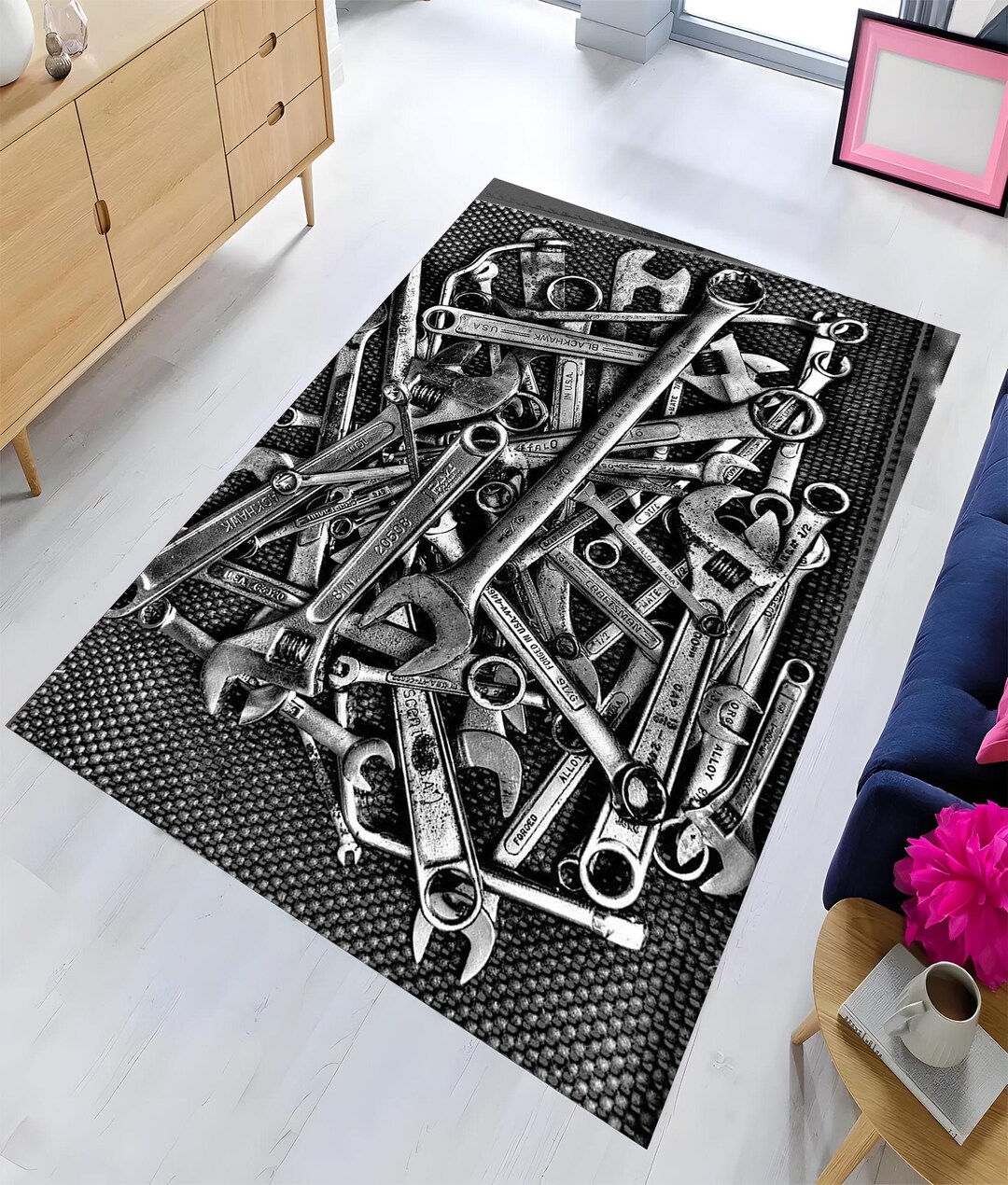 Mechanical Rug, Office Rug, Black and White Rug, Workplace Rug, Non ...