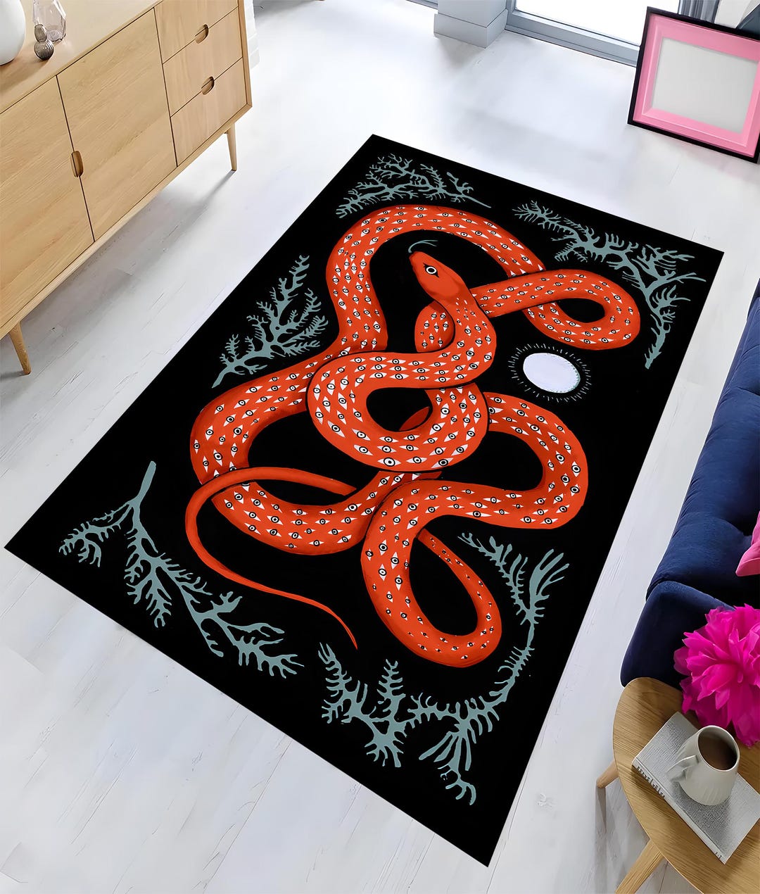 Snake Pattern Pop Art Rug, Modern Home Decor Rug, Decorative Washable ...