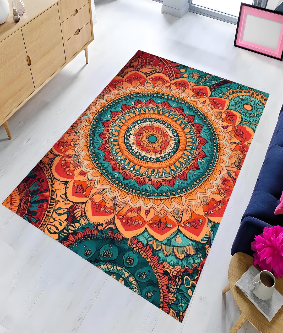 Mandala Rug, Mandala Pattern Rug, Mandala Design Rug, Colorful Mandala ...