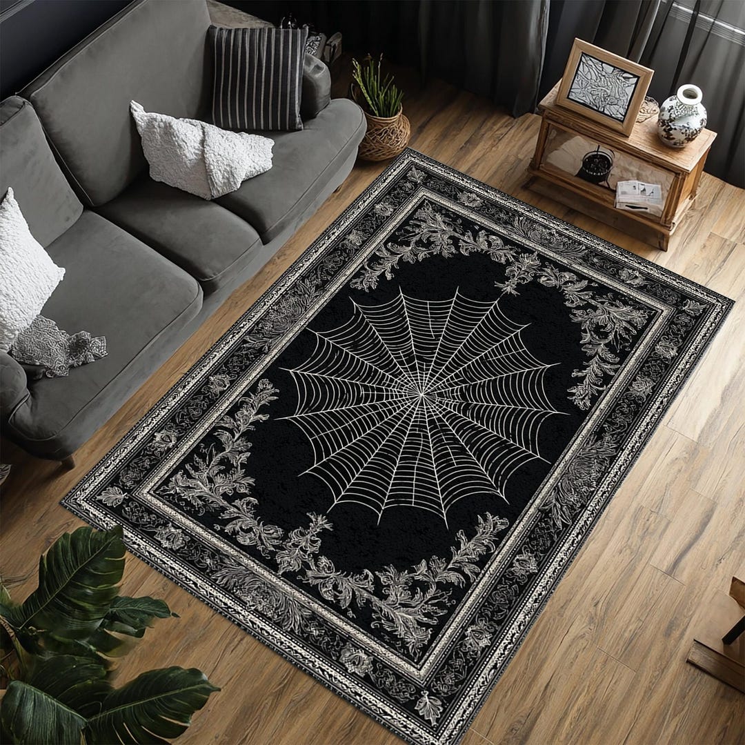 Spider Rug for Gothic Room Decor, Gothic Spider Web Area Rug, Black ...