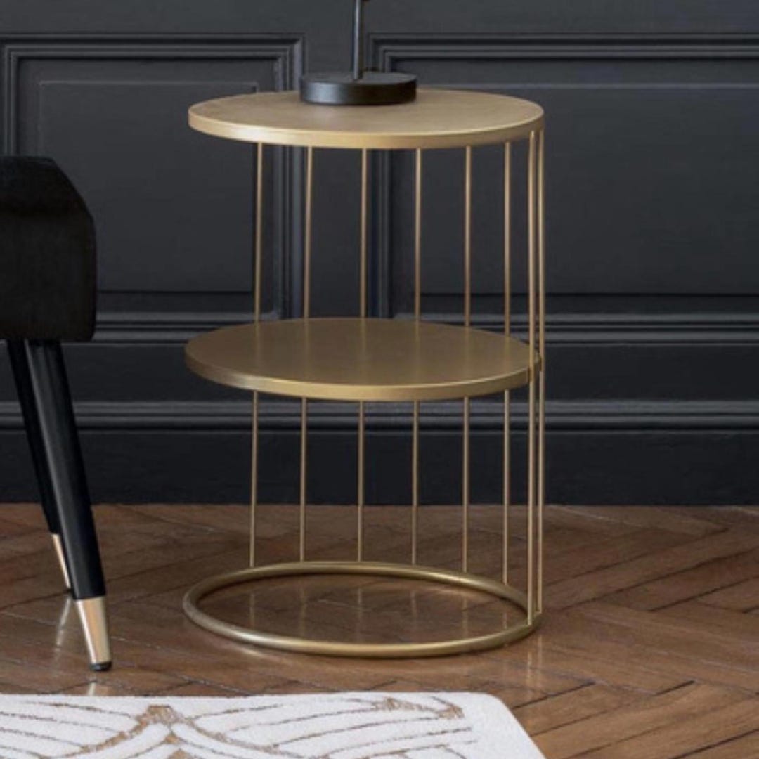 Minimalist Side Table, Gold Metal Table, Modern Accent Table, Round ...