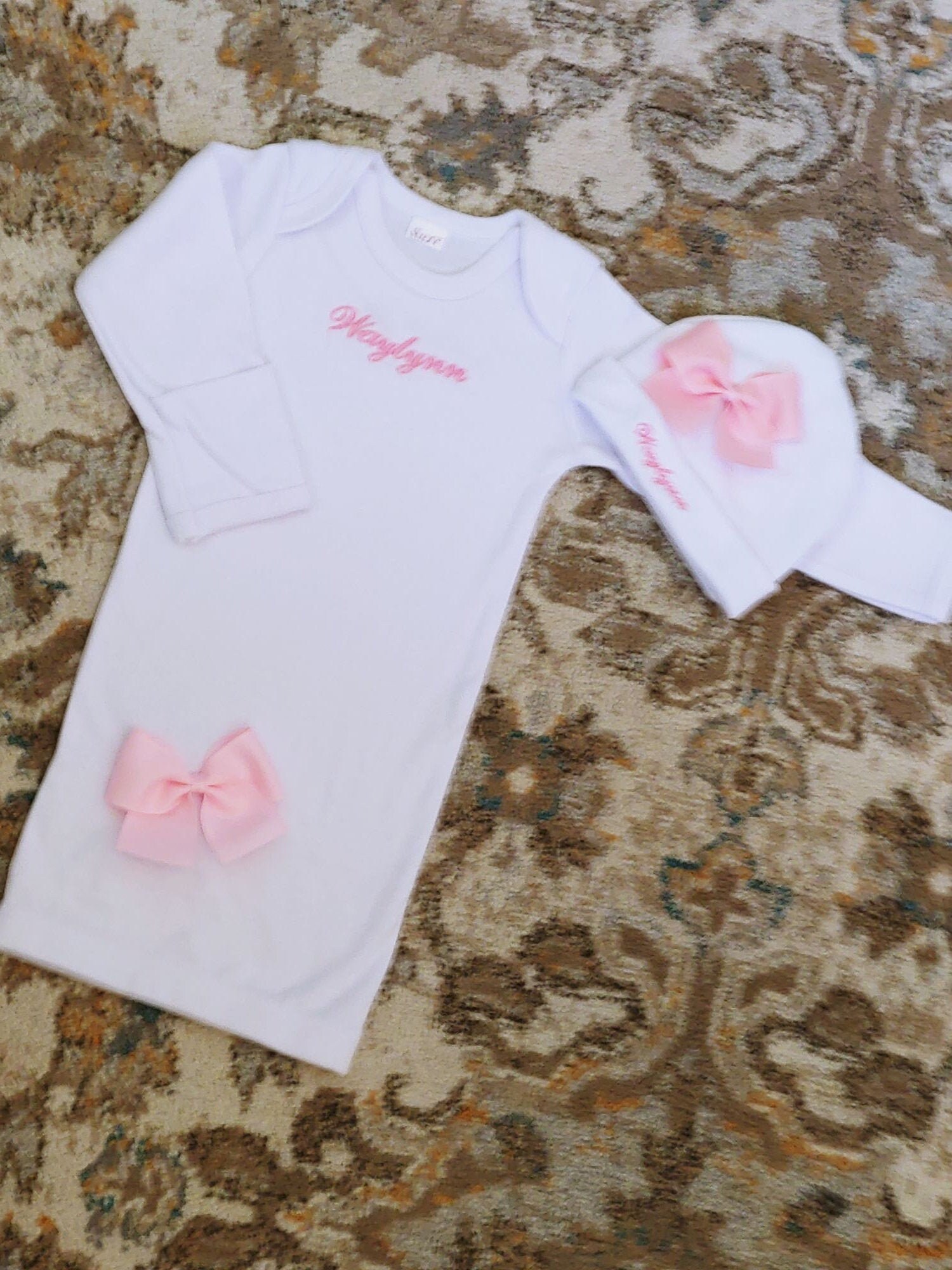 Personalized Baby Girl Coming Home Gown Beanie Newborn | Etsy