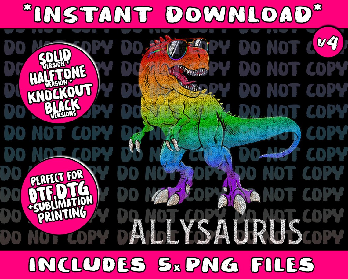 Allysaurus Dinosaur in Rainbow Flag Ally LGBT Gay Pride Boy Png Bundle ...