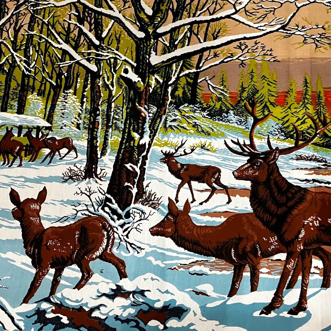 Original Vintage Deer Screen Print Fabric Decoration Wall Rug Woven ...