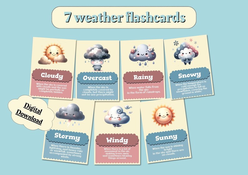 7 Weather Printable Flashcards | Weather Cards | Homeschool Learning ...