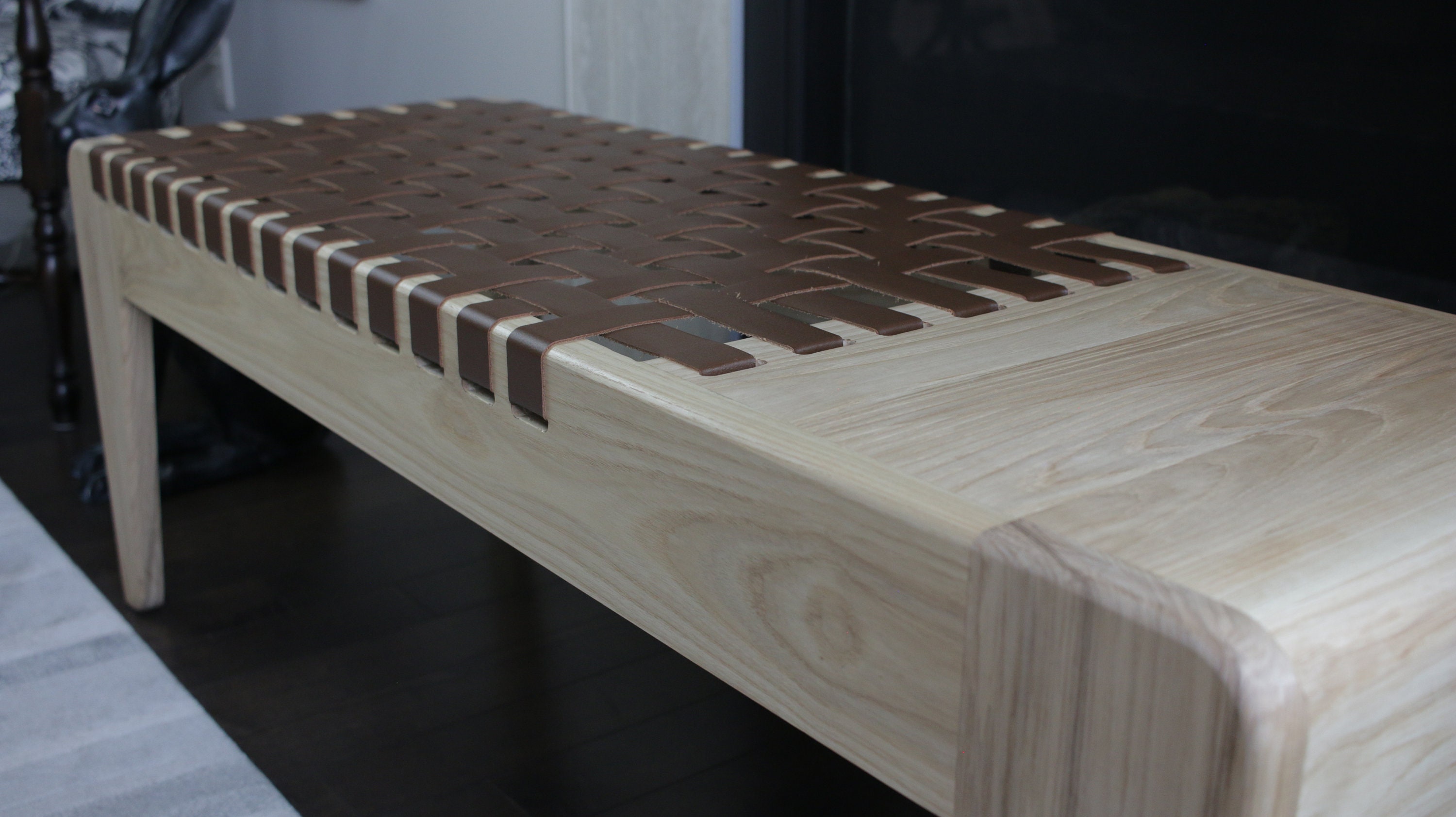 Handcrafted Bench, Leather Benches, Leather Wrapped, Mid-century Modern ...