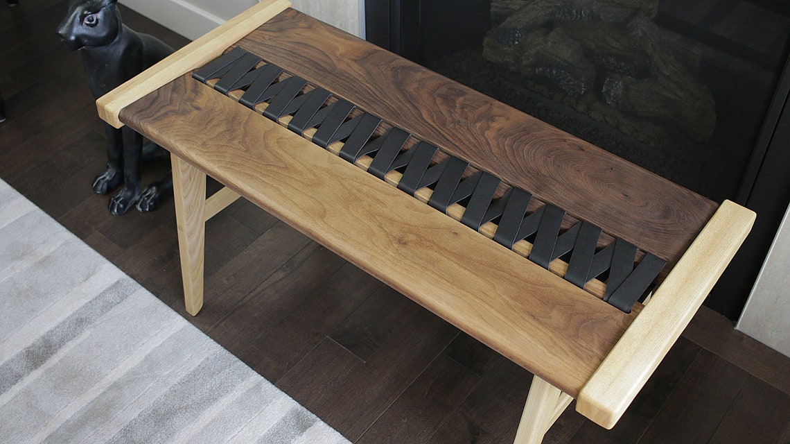 Handcrafted Bench, Leather Benches, Leather Wrapped, Mid-century Modern ...