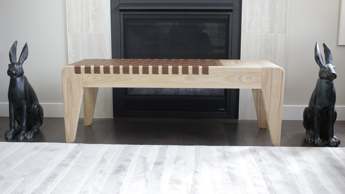 Handcrafted Bench, Leather Benches, Leather Wrapped, Mid-century Modern ...