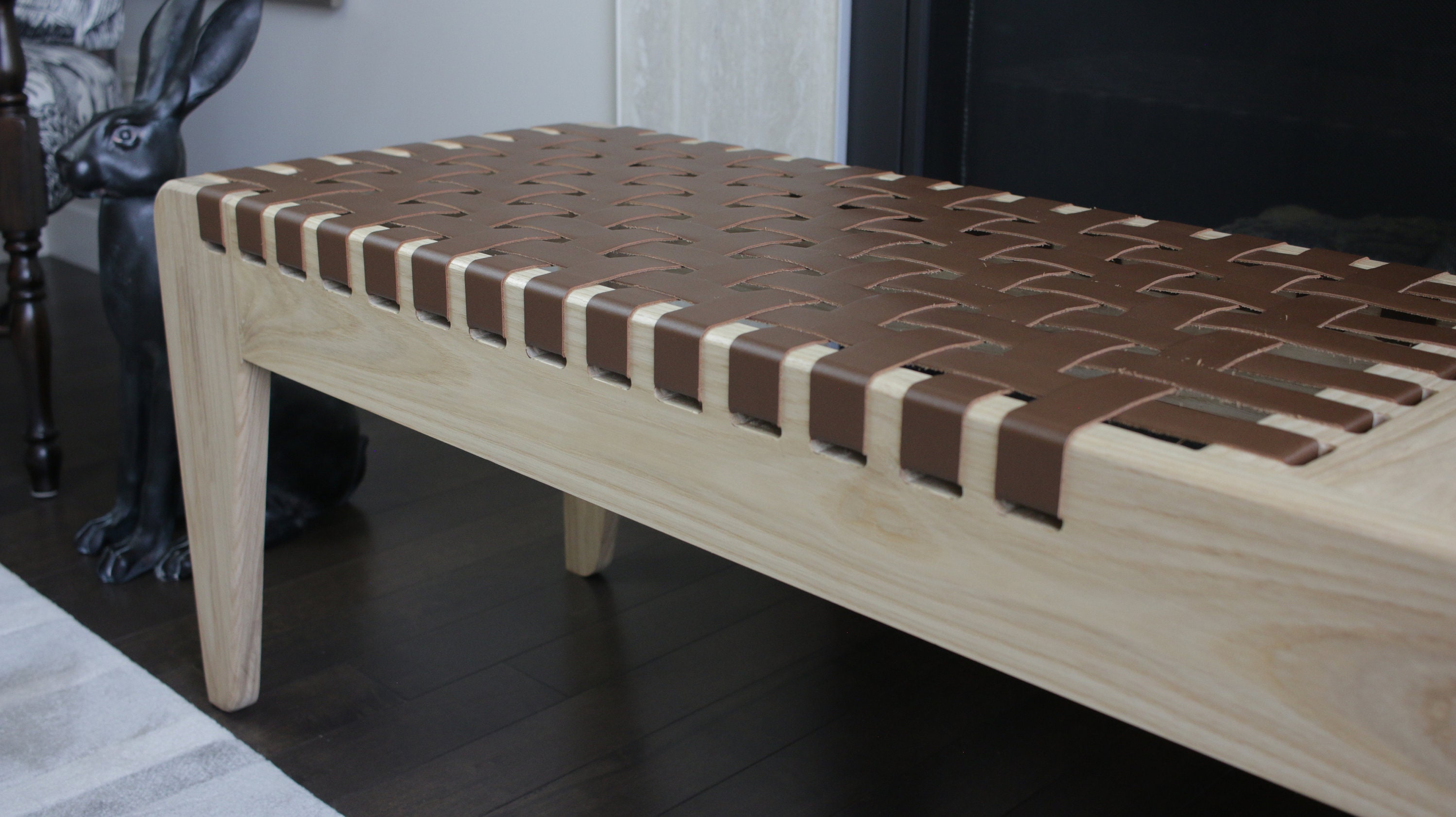 Handcrafted Bench, Leather Benches, Leather Wrapped, Mid-century Modern ...