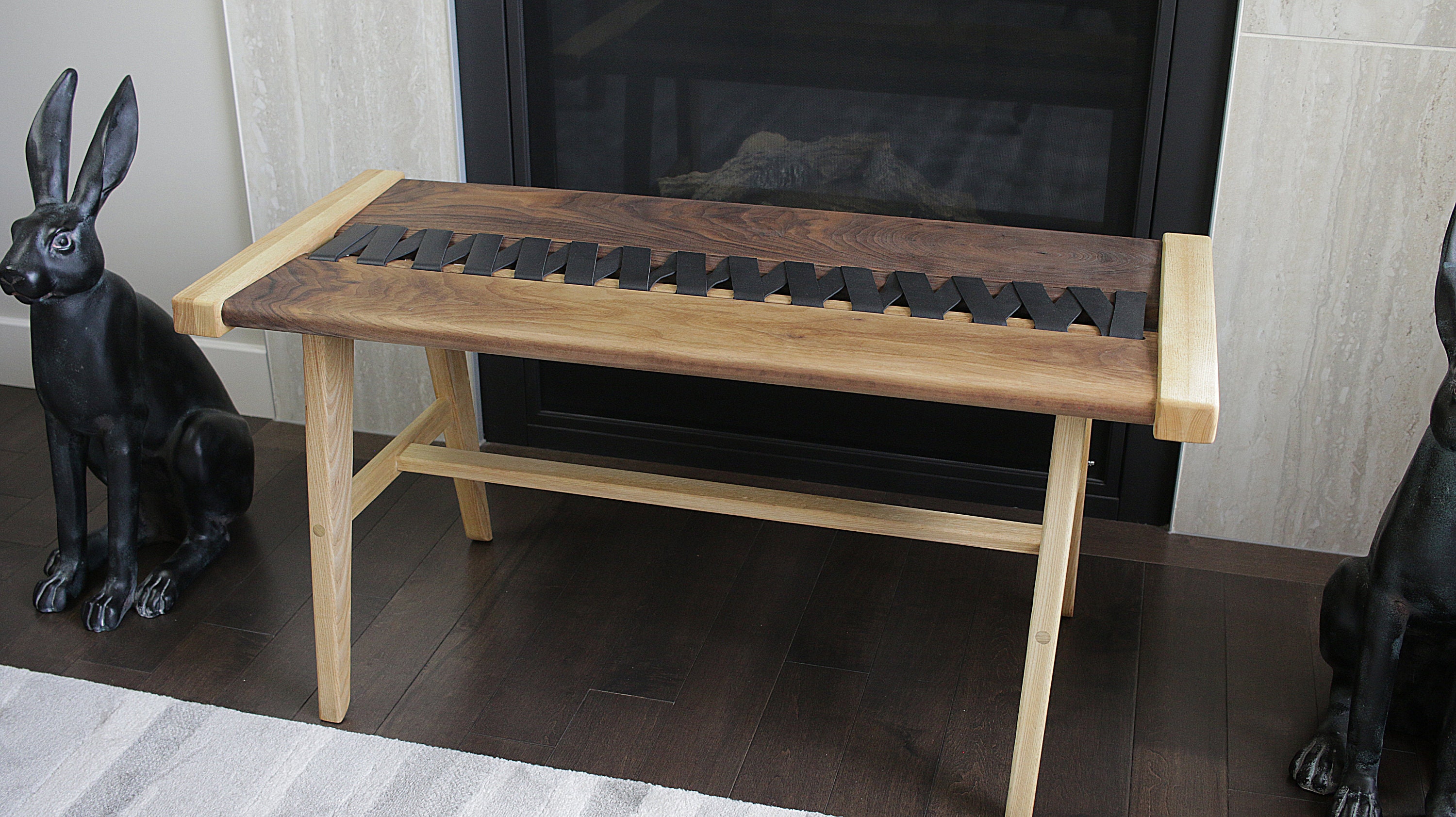 Handcrafted Bench, Leather Benches, Leather Wrapped, Mid-century Modern ...