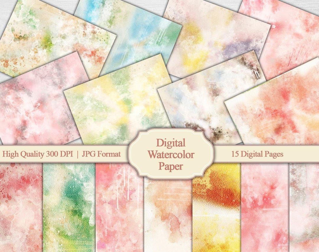 Watercolor Printable Papers, Multi-colored Rainbow, for Junk Journals ...
