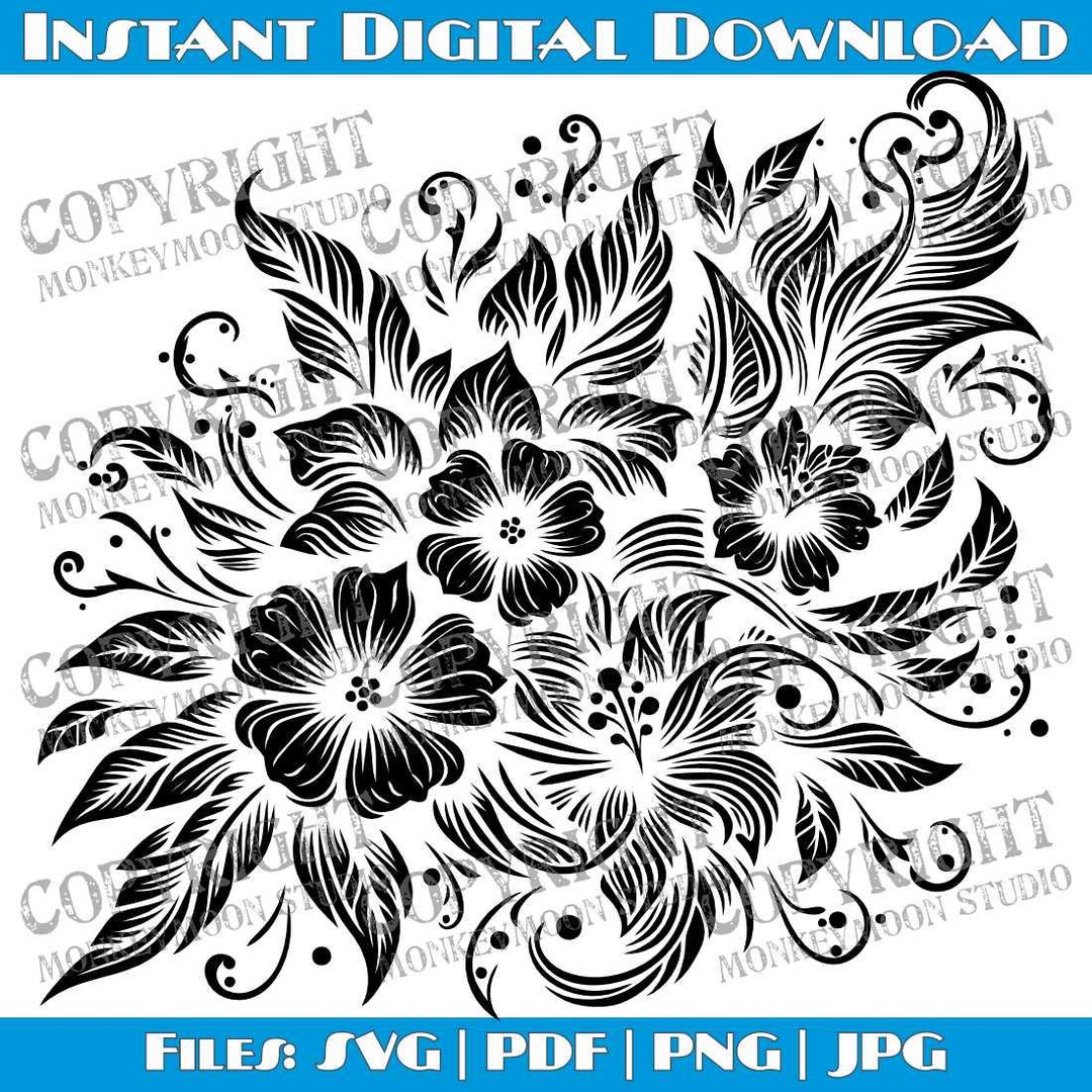 Tribal Flowers SVG - Black & White Digital Art, Floral Clipart ...