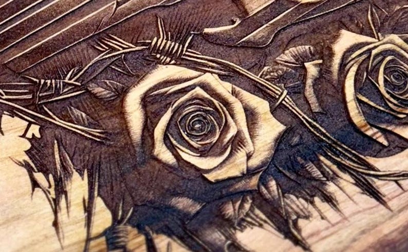 Punisher Bas-relief 3D Design: Roses & Barbed Wire, Laser Engraving ...