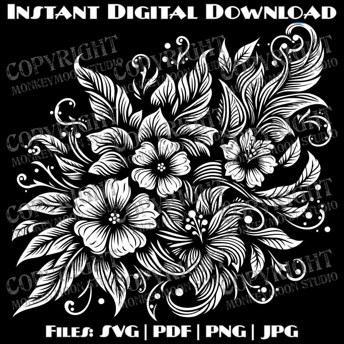 Tribal Flowers SVG - Black & White Digital Art, Floral Clipart ...