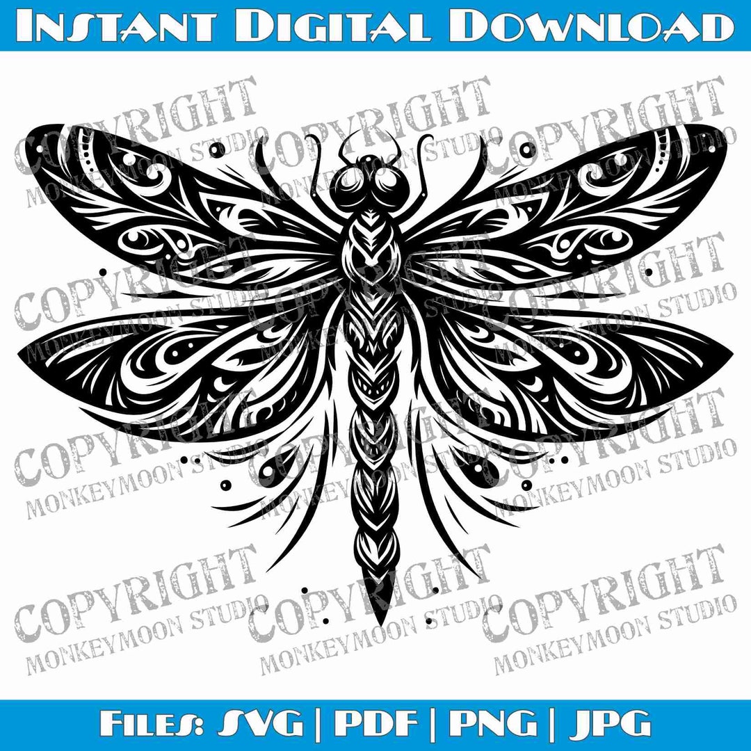 Dragonfly, Tribal Design Style, Black and White Digital File, Instant ...
