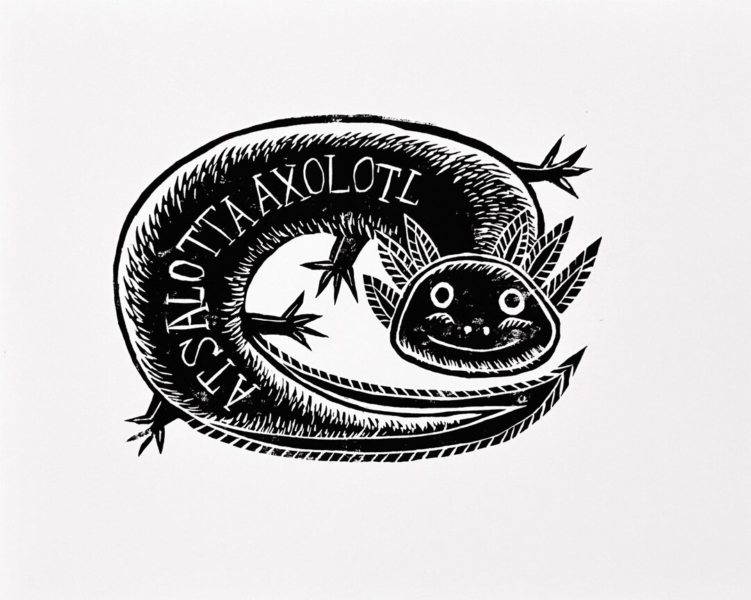 Atsalotta Axolotl Linocut Print - Etsy