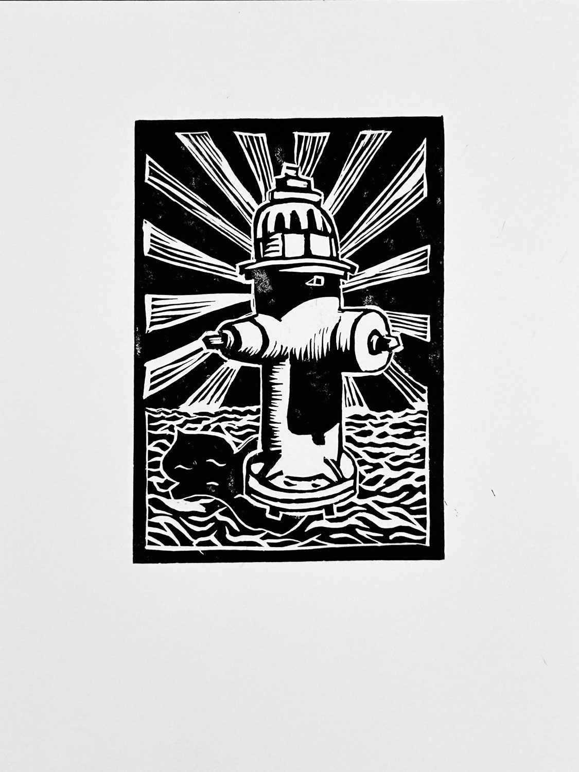Fire Hydrant Linocut Print - Etsy