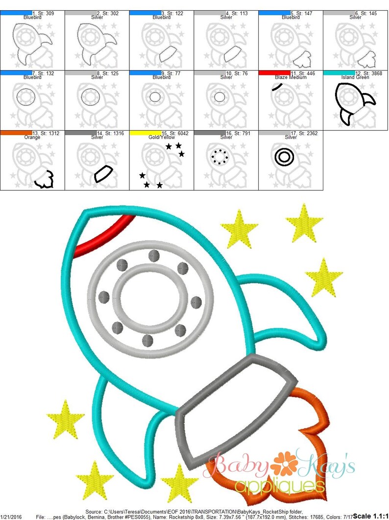 Rocket Ship Applique Design 4x4 5x7 6x10 8x8 | Etsy