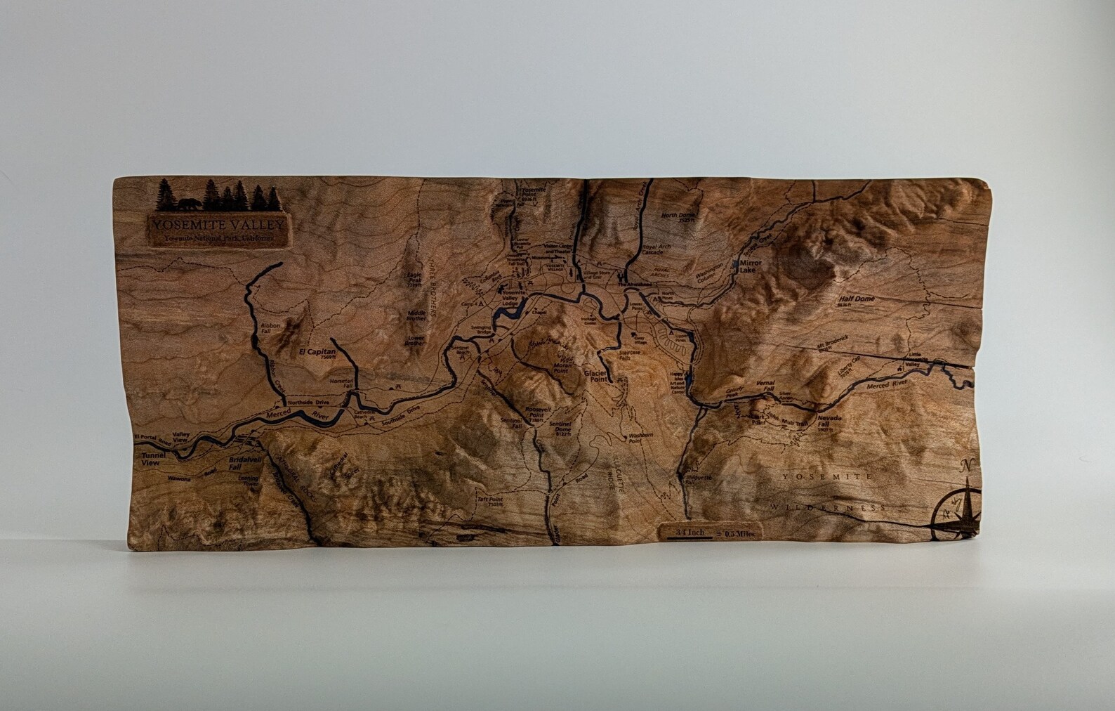 Yosemite Valley Desk Relief – Carved 3D Wood Topographic Map – Yosemite ...