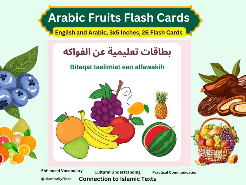 Fruits Flash Cards in Arabic and English Names Teach Your Kids With ...