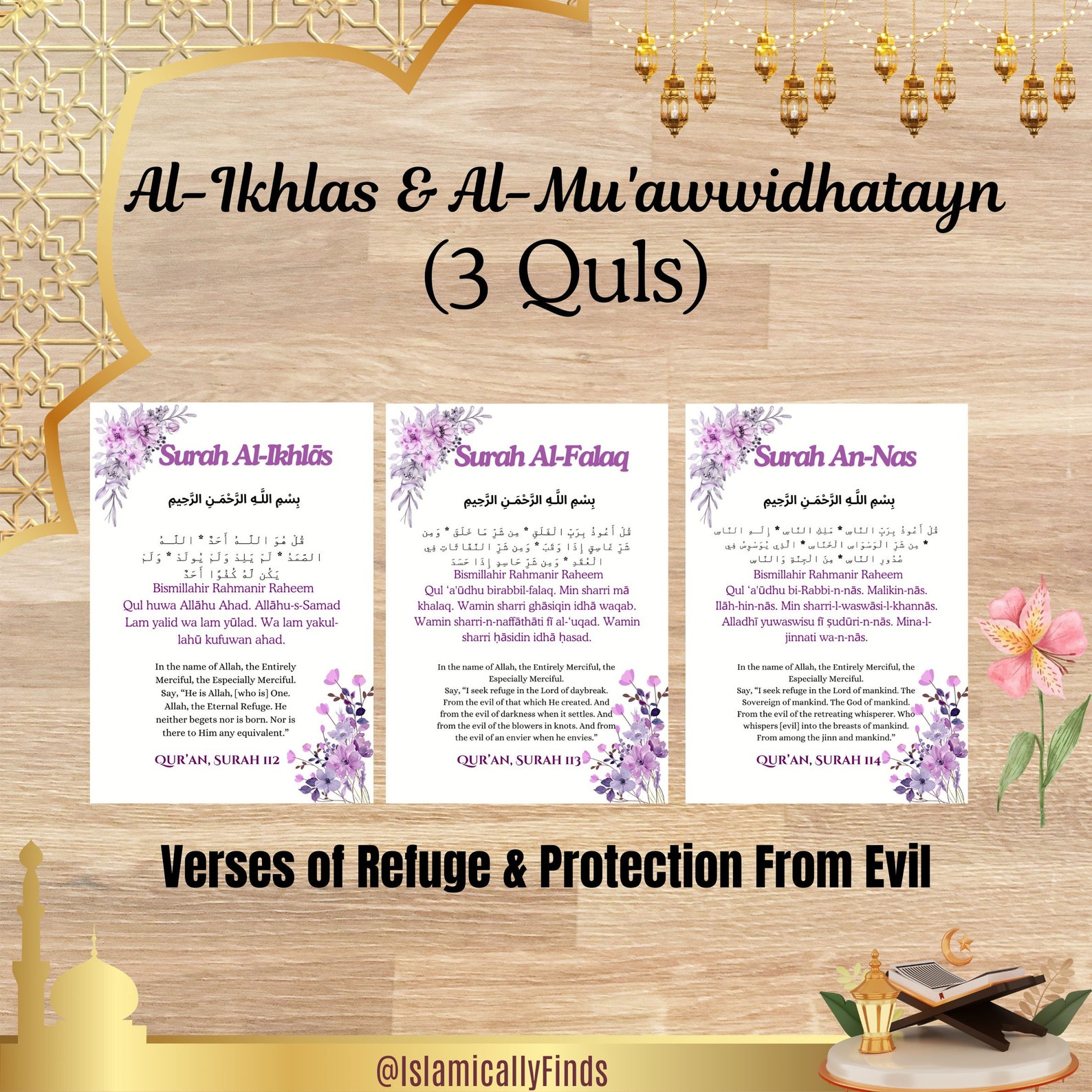 Qul Surahs Wallart Quran Set of 3 Muslim Posters Printable Islamic ...