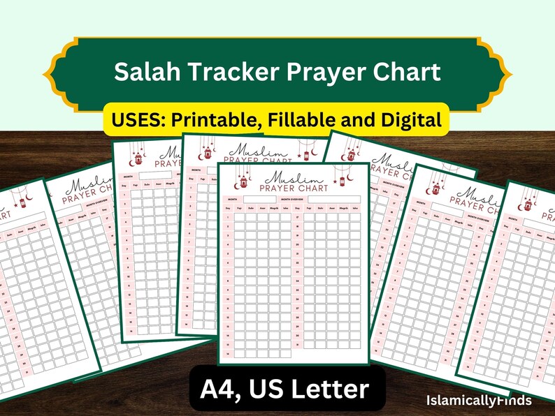 Monthly Salah Tracker Prayer Chart Islamic Muslim Tracker Printable ...