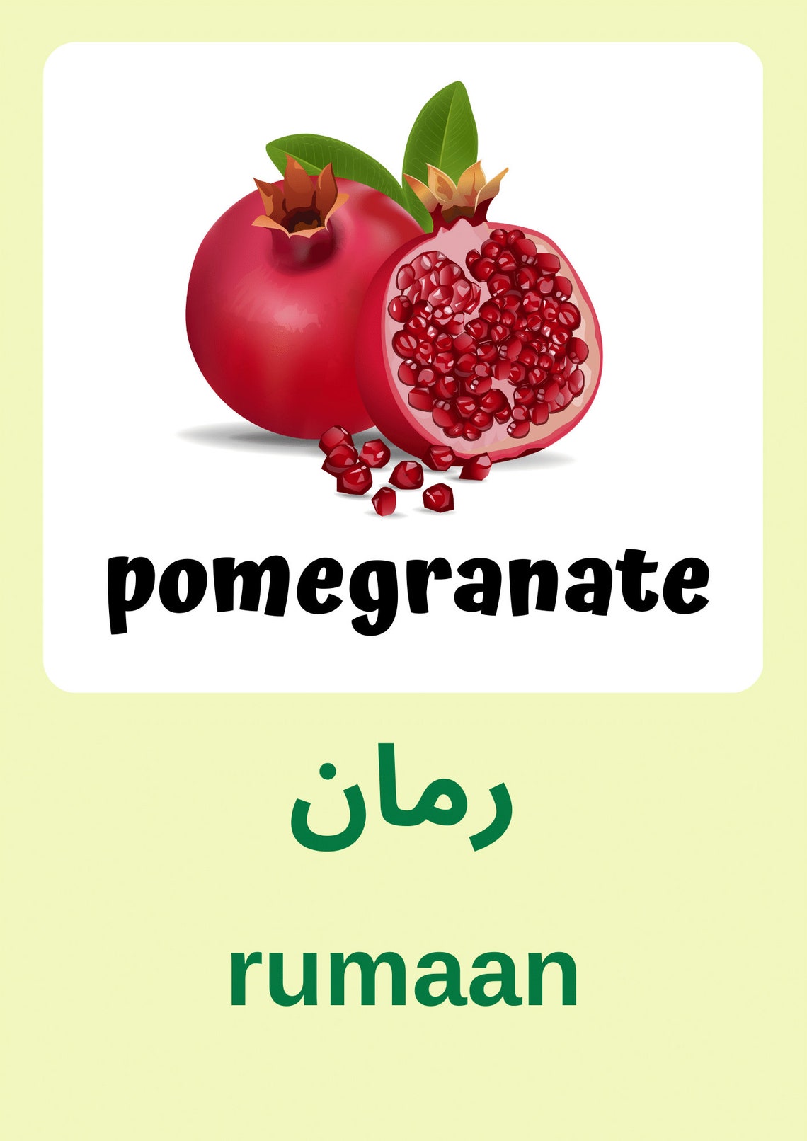 Fruits Flash Cards in Arabic and English Names, Teach Your Kids With ...