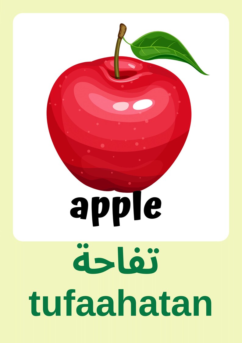 Fruits Flash Cards in Arabic and English Names, Teach Your Kids With ...
