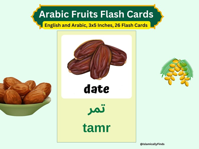 Fruits Flash Cards in Arabic and English Names Teach Your Kids With ...