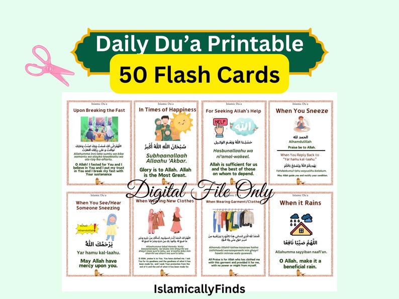 50 Daily Dua Flash Cards Dhikr for Muslims Printable Islamic Prayer ...
