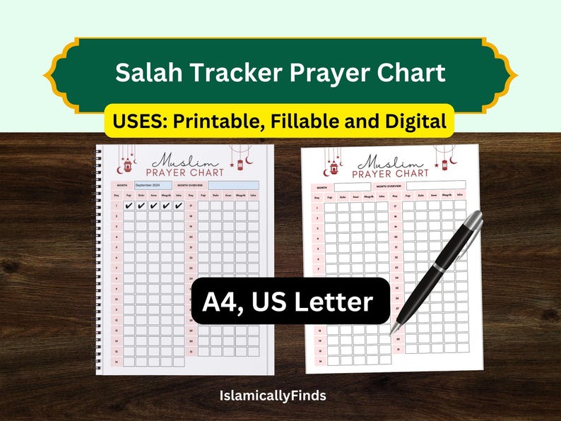 Monthly Salah Tracker Prayer Chart Islamic Muslim Tracker Printable ...